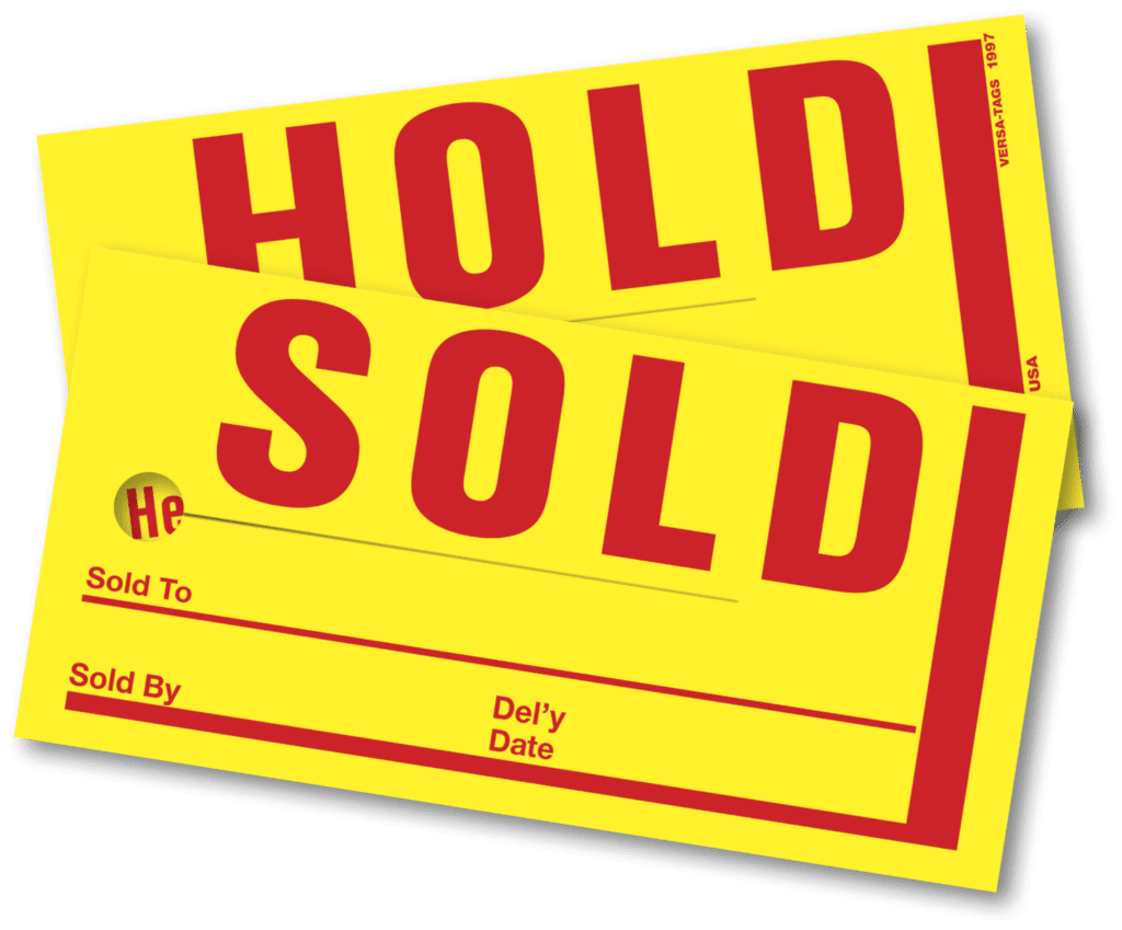Jumbo Sold/Hold Tags - Dealer Goodies